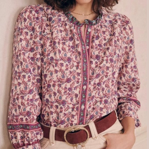 Sezane | Tops | Sezane Ellora Blouse In Mini Flowers Violet Sz 6 Nwt ...